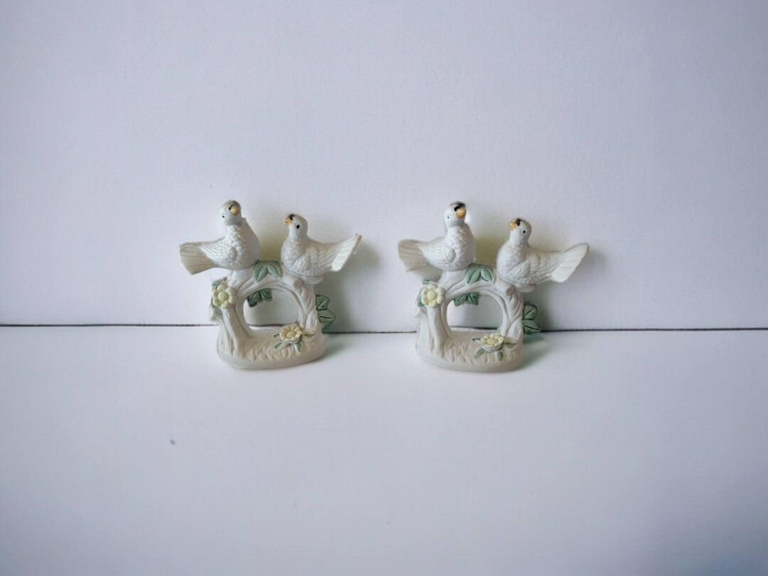 FEI Love Bird Figurines Sitting on Branch Yellow Flower Design White ...