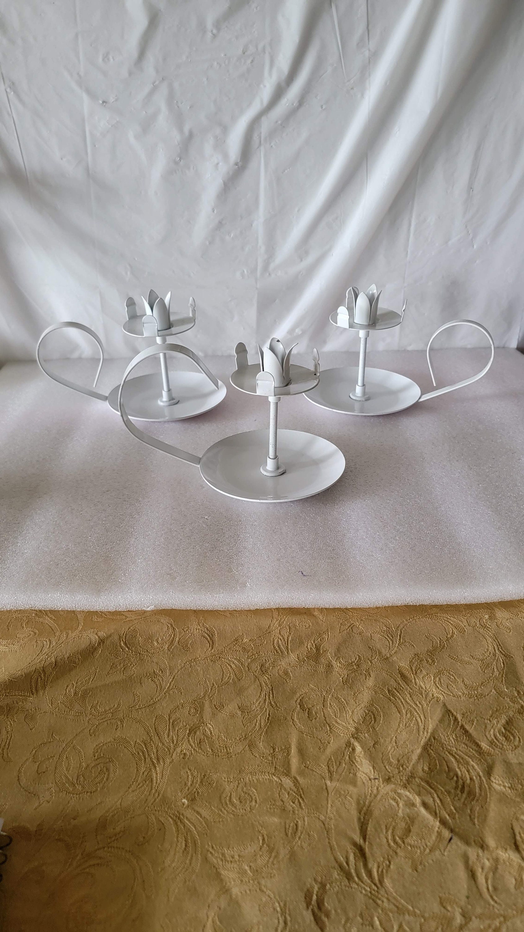 White Wrought Iron Finger Loop Candlestick Holders Set of Three Taper ...