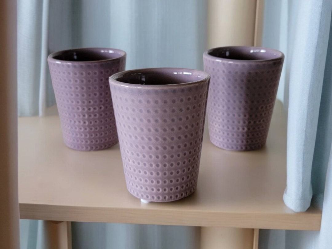 Three Small Lavender Purple Ceramic Cups Checkered Planters or Cups ...