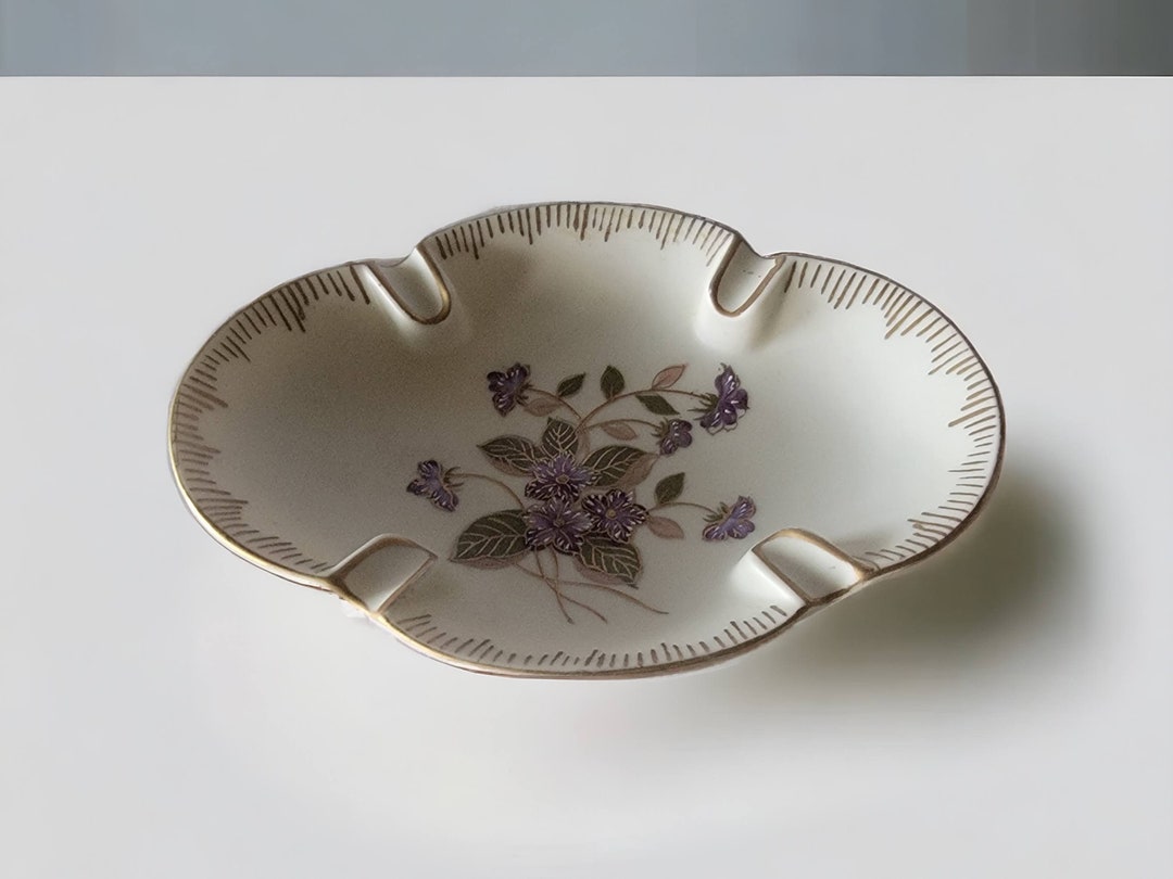 Lefton China Porcelain Ashtray With Purple Violet Floral Design and ...