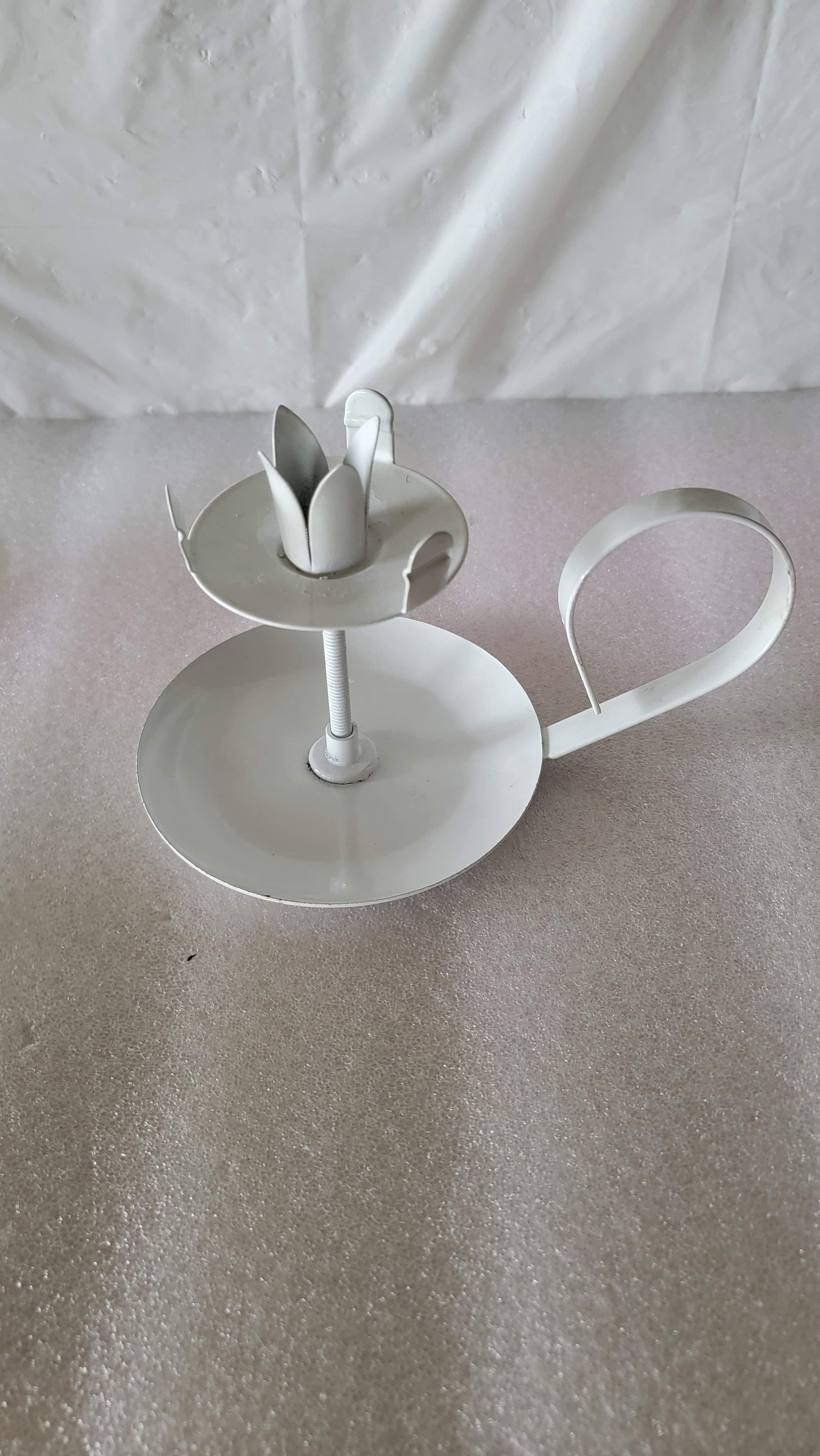White Wrought Iron Finger Loop Candlestick Holders Set of Three Taper ...