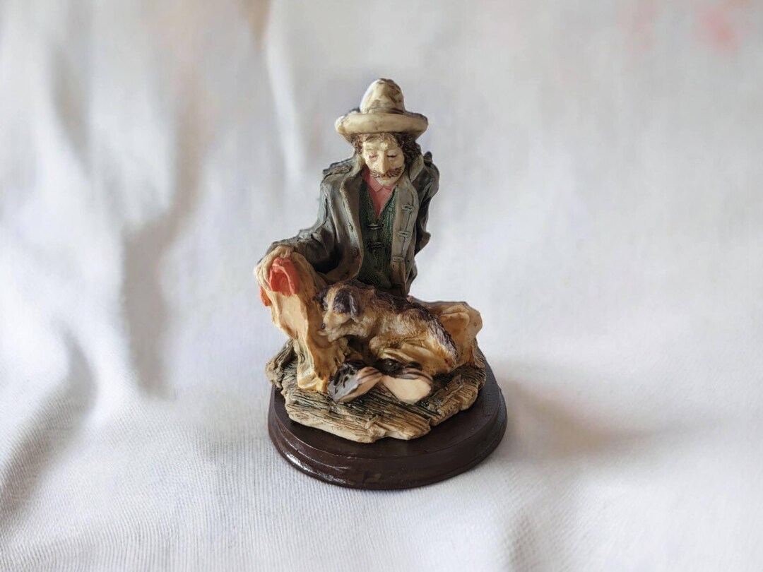 Vintage Old Man and Dog Figurine Statue/sculpture Cowboy Sitting With ...