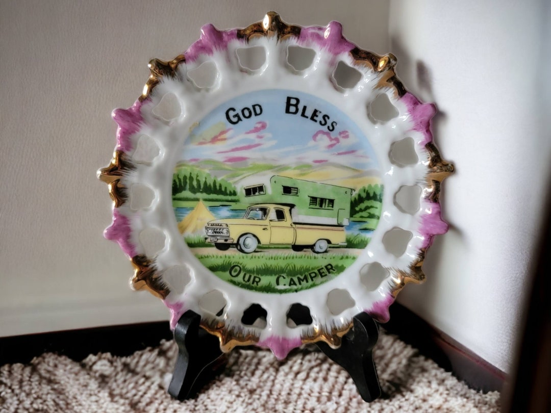 God Bless Our Camper Reticulated Decorative Plate Kitshy Collector's ...