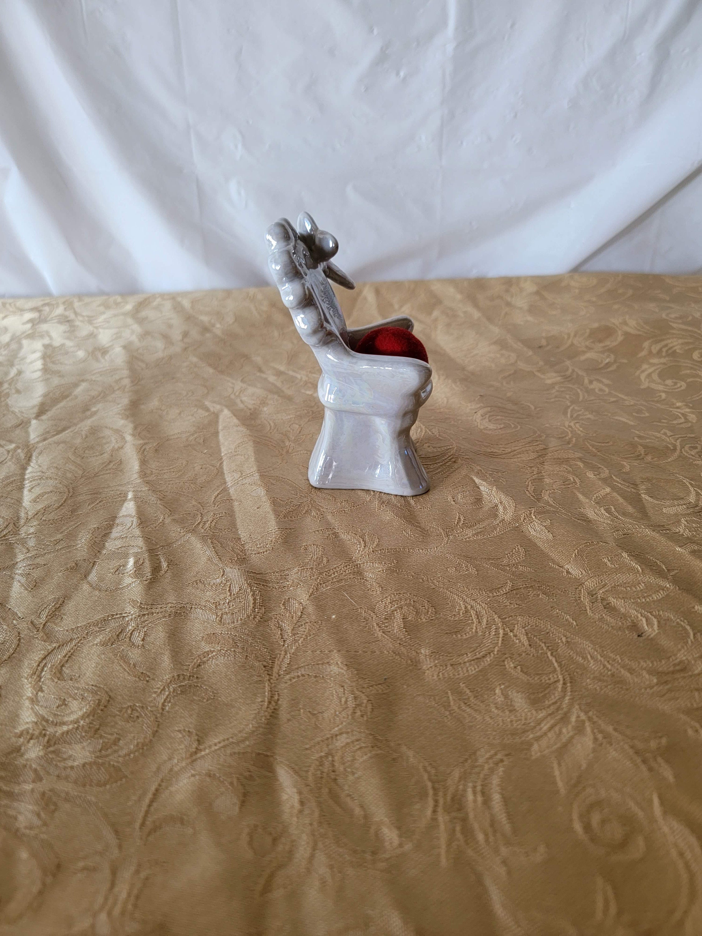 Porcelain Chair Pin Cushion Glazed With Butterfly Red Seat Novelty ...