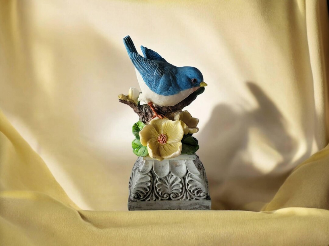 Vintage Bluebird Figurine With Yellow Flower Design Ceramic Unique ...