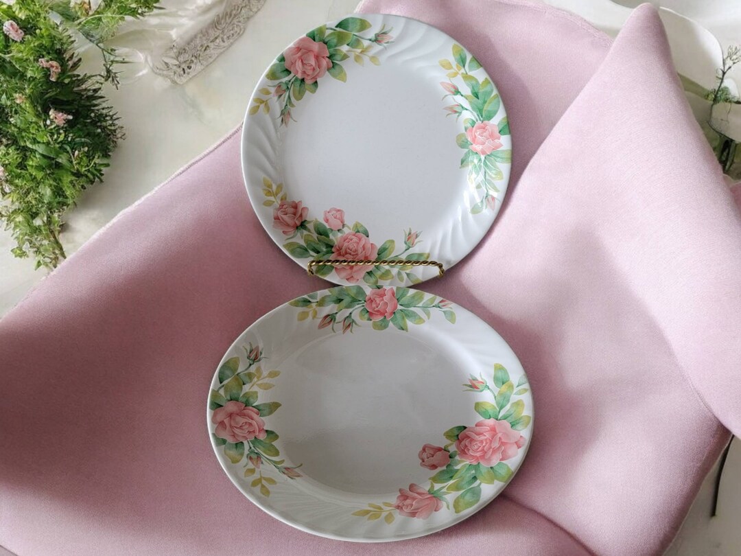 Set of Two Corelle by Corning Elegant Rose Pattern Dinner Plates ...