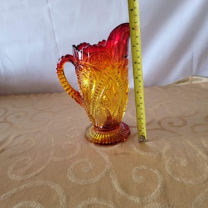 Viking Glass Red Amberina Yesteryear Pitcher Orange and Red Collectible Beautiful Pressed Glass ...