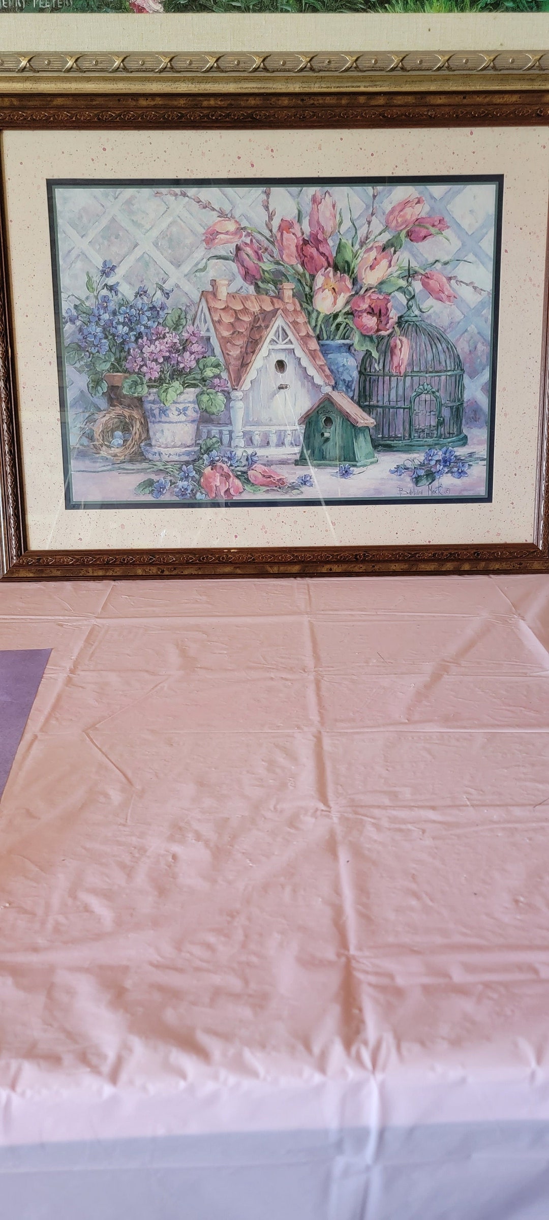 Vintage Barbara Mock Framed Vases of Flowers and Cage Print - Etsy
