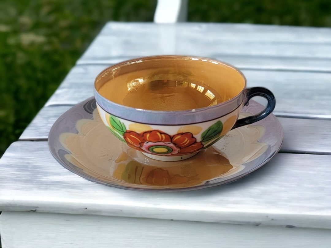 Vintage Iridescent Lusterware Tea Cup and Saucer Floral Pattern ...