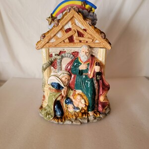 Mercuries Nativity Cookie Jar Rainbow With Shooting Star on Lid Stable ...