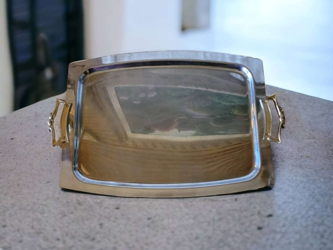 Kromex Chrome Serving Tray Vintage Butler Tray Serving Plate Brass ...
