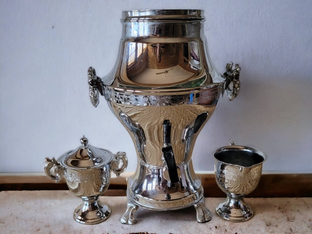 Vintage United Metal Goods Silver Chrome Automatic Coffee Maker 3 Piece ...