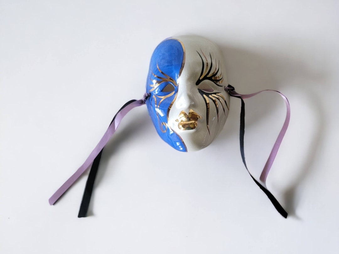 Small Ceramic Masquerade Mask Wall Hanging Face Purple and Black ...