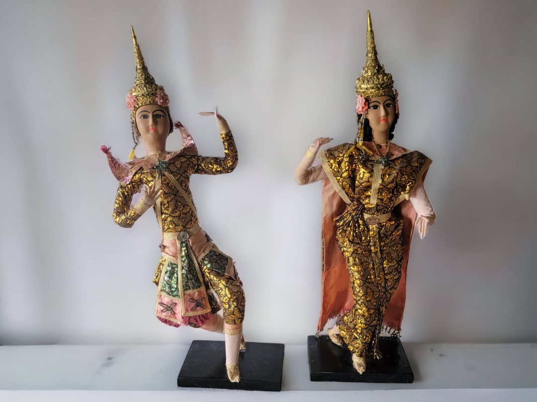 Pair of Thailand Dancers Siam Traditional Handmade Paper Mache on ...