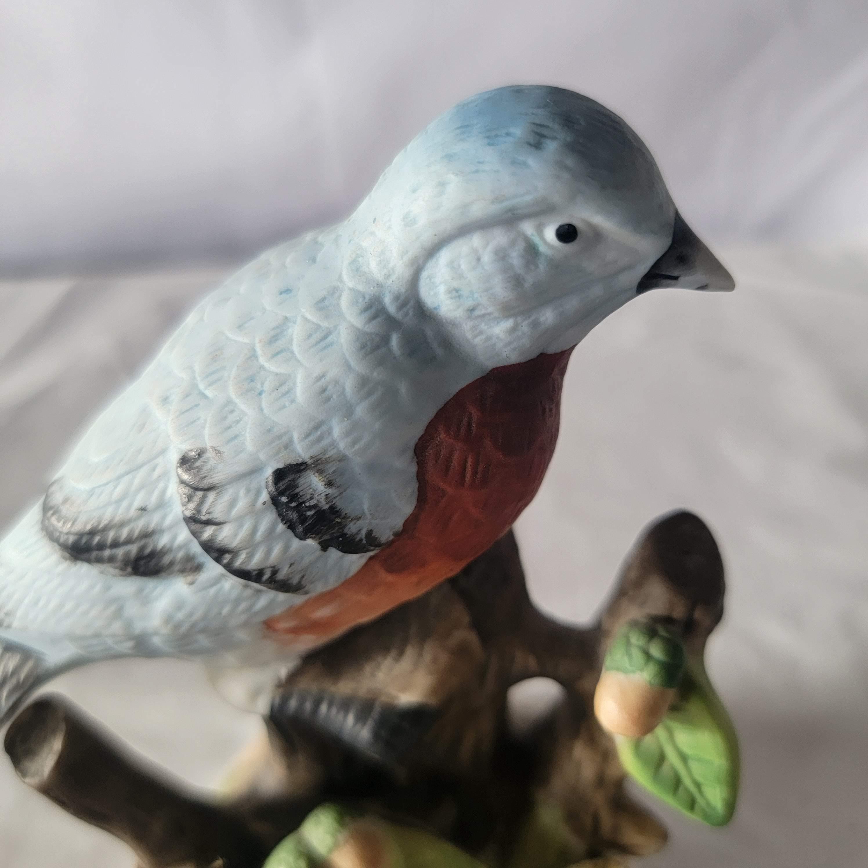 Vintage Ceramic Blue Bird Figurine Sitting on a Branch With Acorns ...