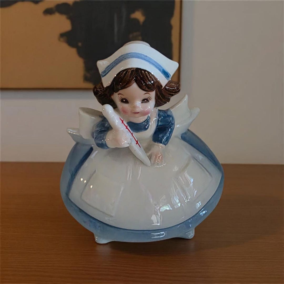 Lefton Nurse Figurine Porcelain Vintage Mid Century Blue and White 4704 ...