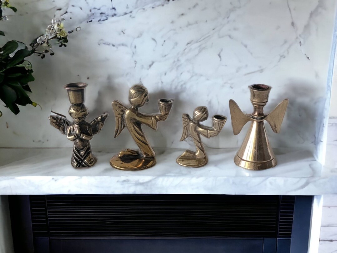 Lot of 4 Brass Angel Candlestick Holders Small Brass Angel ...