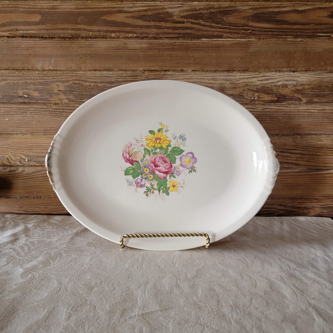 Vintage Paden City Pottery Platter, Floral Design, Made in USA, Oval ...