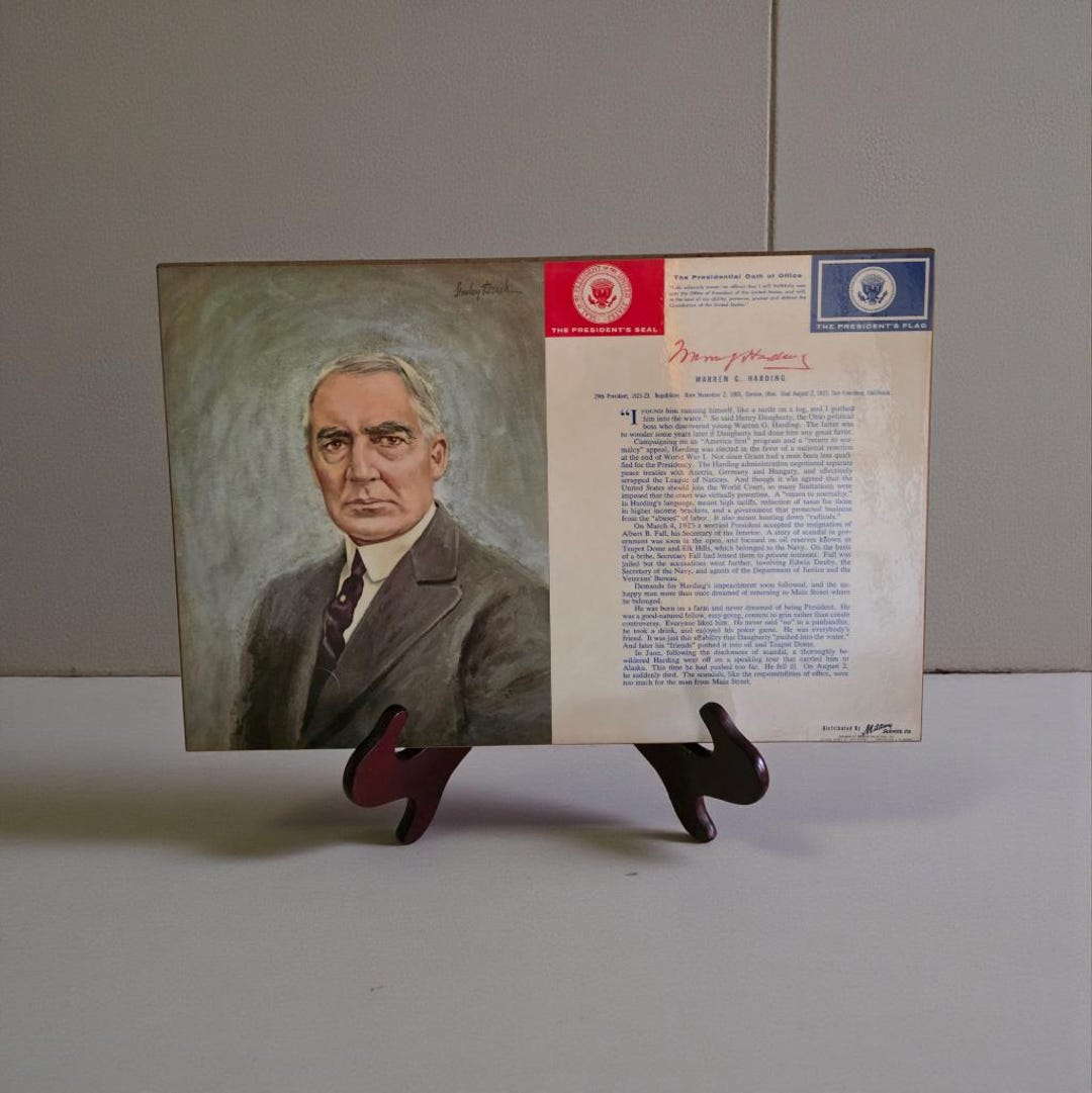 Large Vintage Warren G. Harding Presidential Plaque 1960 Stanley Dersh ...
