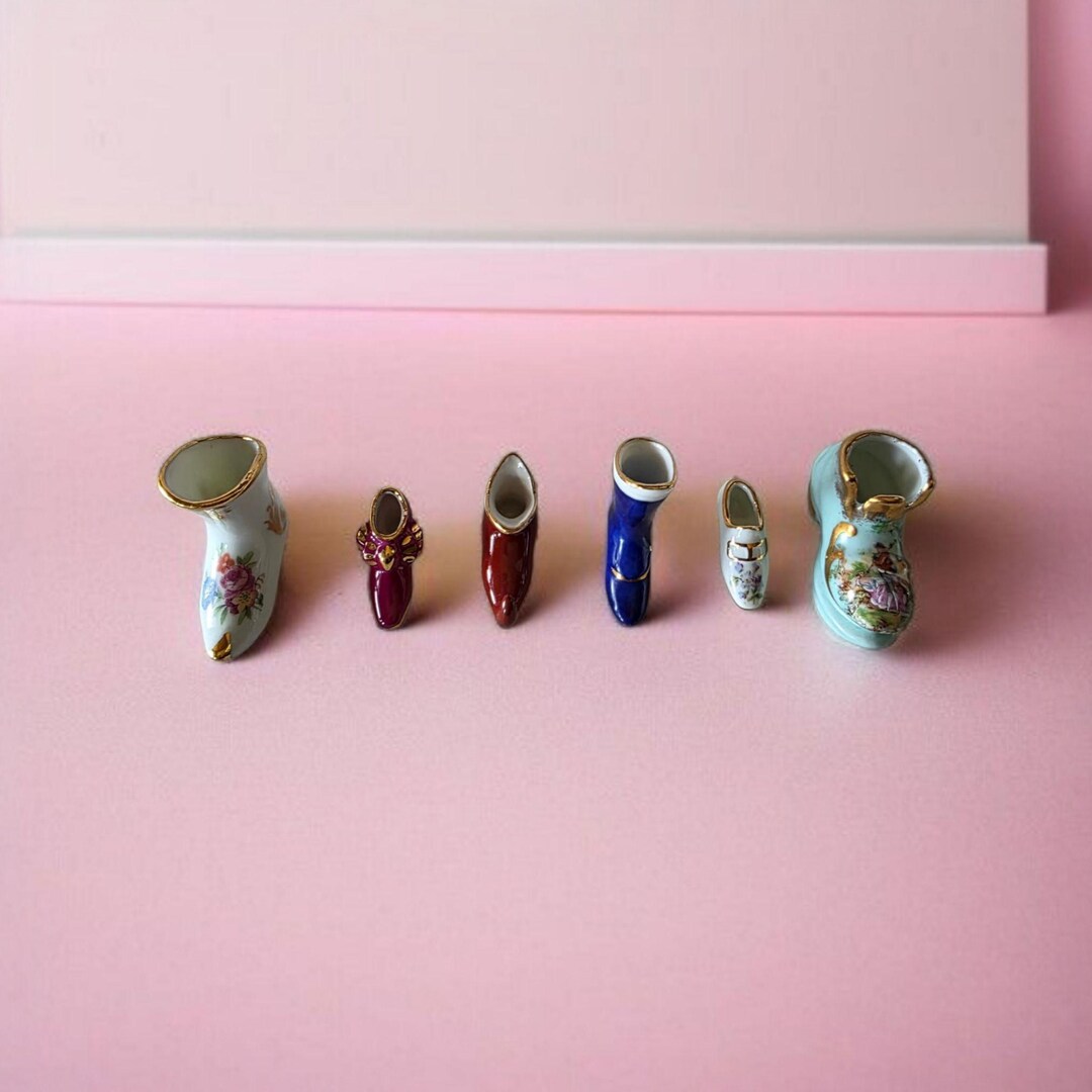 Limoges Miniature Porcelain Shoes/boots/clogs Set of Six Gold Trim With ...