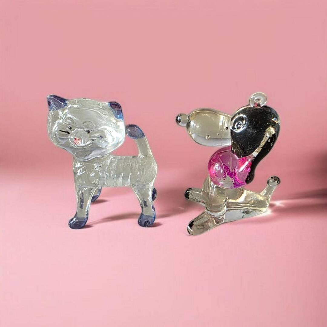 Vintage 1970 Clear Crystalite Pets Lucite Plastic Cat and Snoopy Dog ...