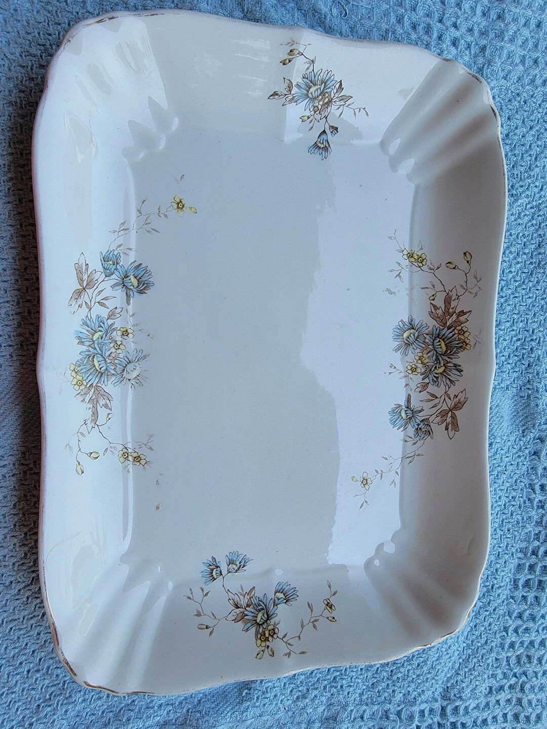Vintage Ceramic Platter With Blue and Yellow Flower Design 13x9 1/2 - Etsy