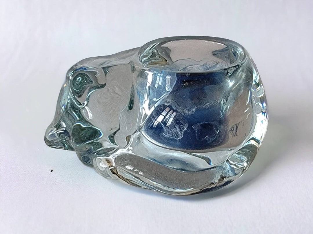 Indiana Glass Crystal Glass Sleeping Cat Candleholder Votive Holder ...