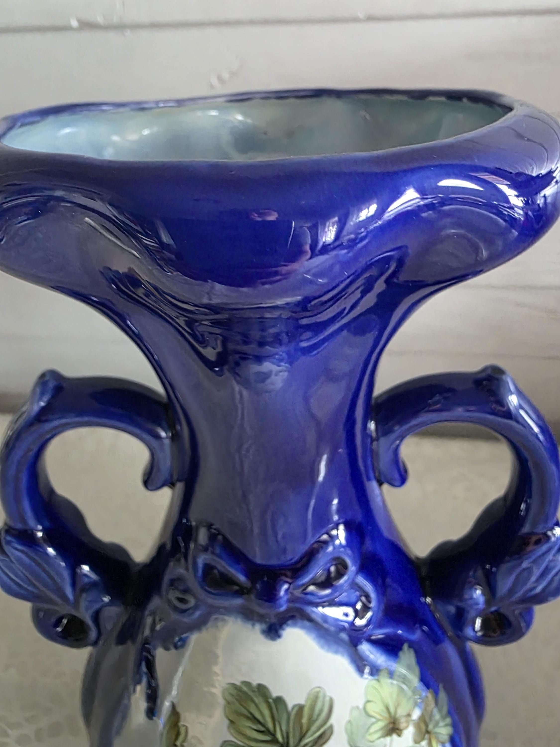 Royal Blue Vase Gooseberries Motif Ornate Design Glazed Earthenware ...