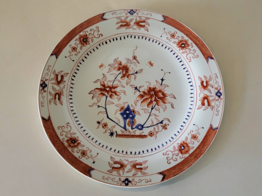 Chinese Porcelain Decorative Plate Made in Macau Red Blue White Floral ...