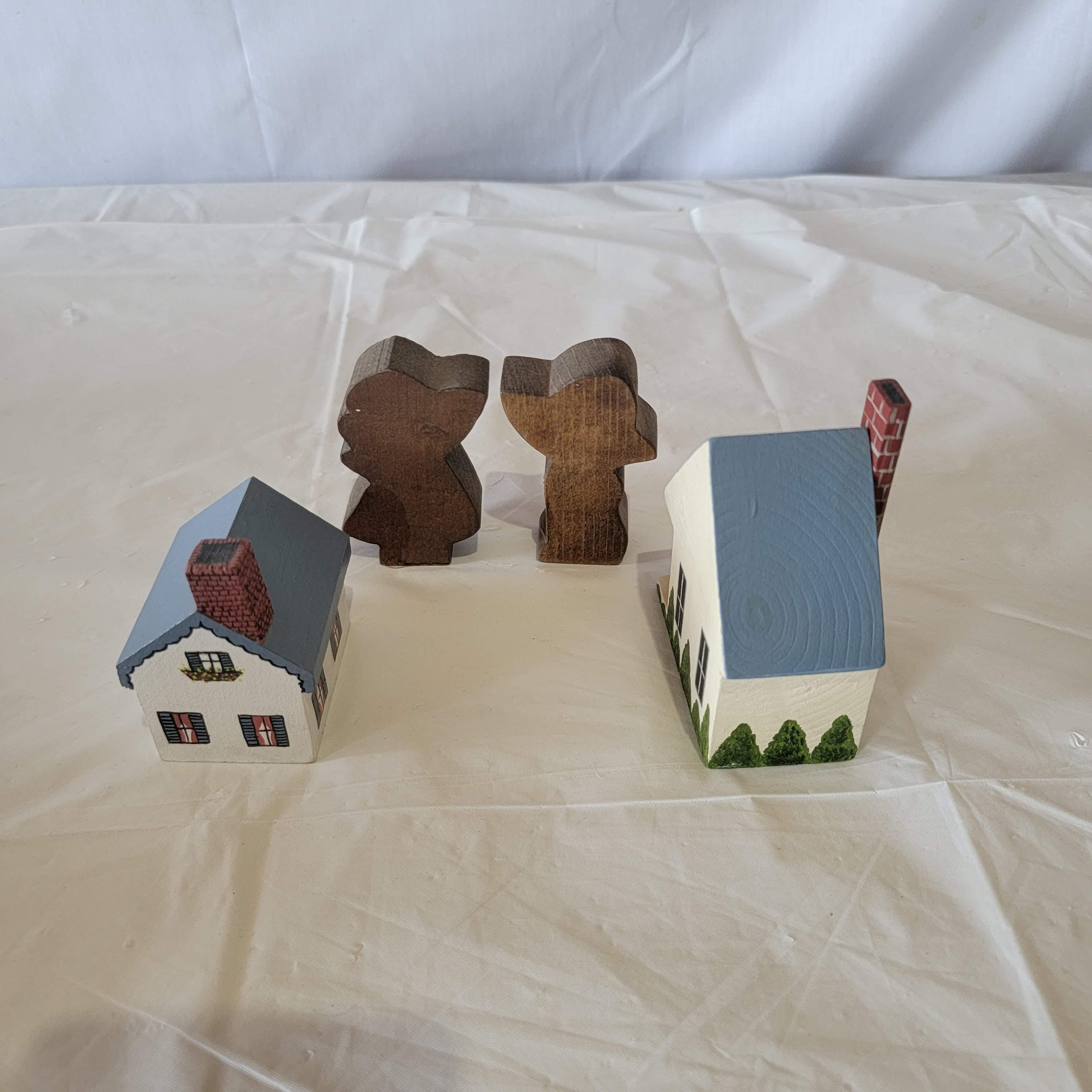 Vintage Wooden Houses Small and Cut Out Girl and Boy Farmers Cottages ...