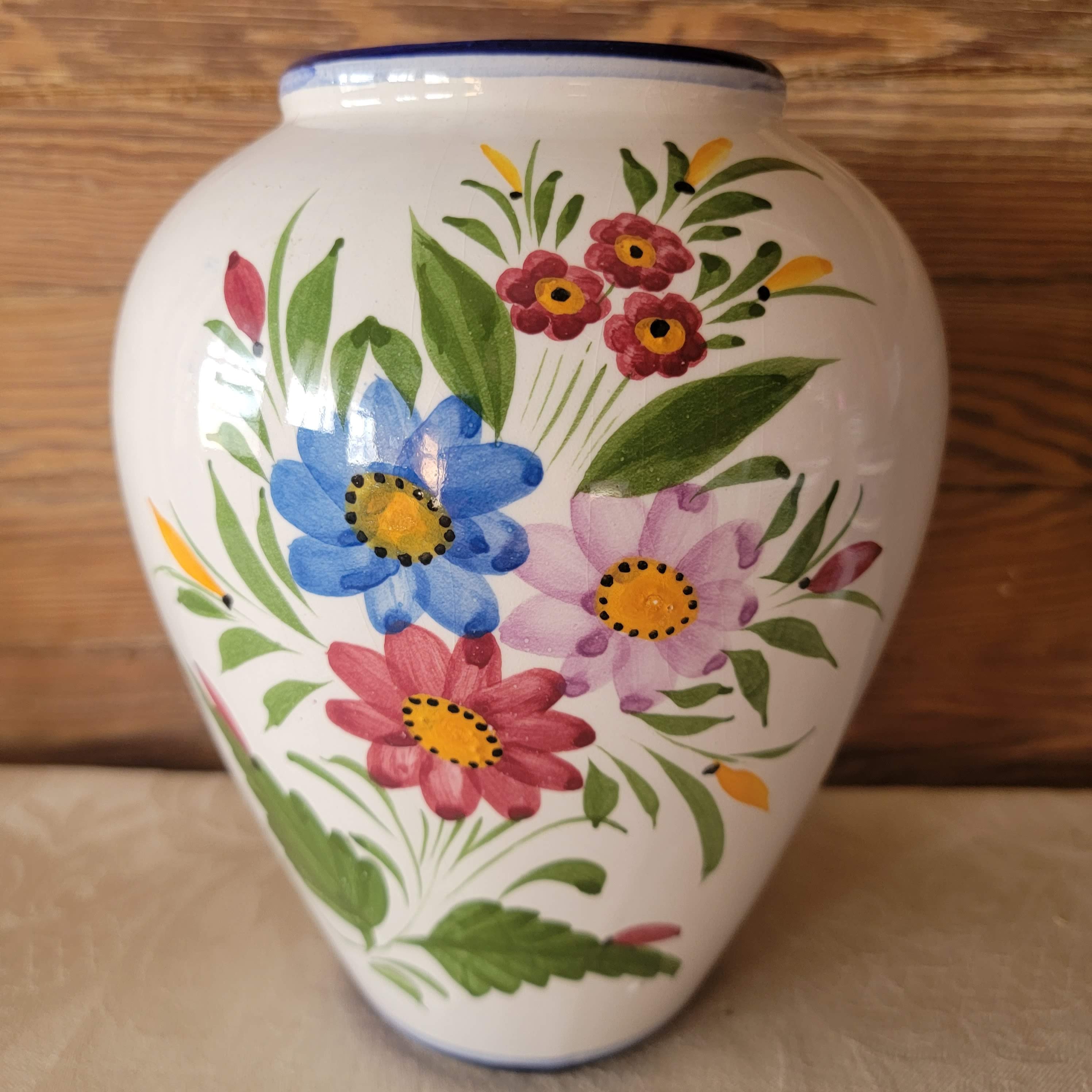 Vintage Hand Painted Floral Vase, Reel Portugal Signed 78 6F, Vintage ...