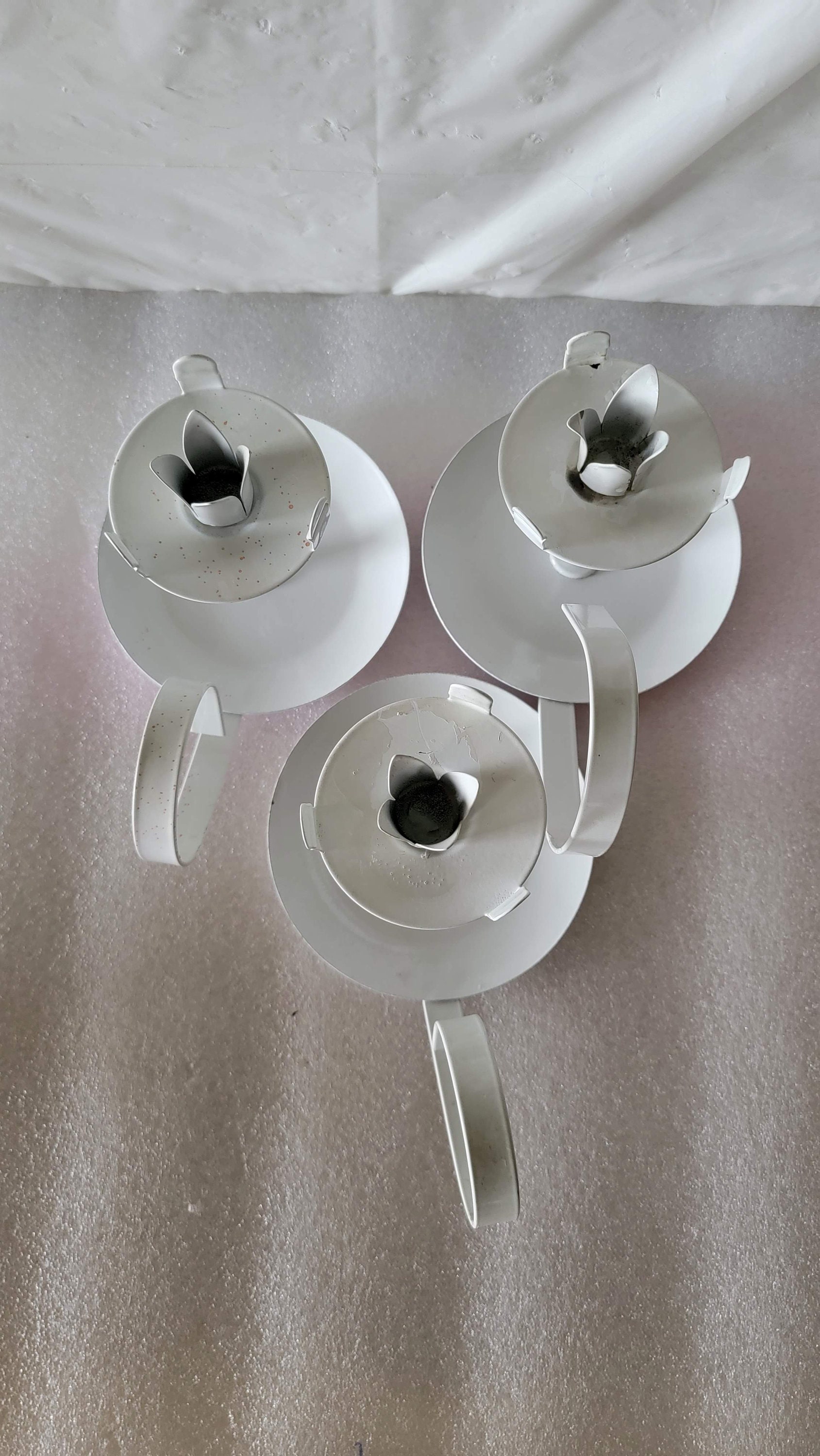 White Wrought Iron Finger Loop Candlestick Holders Set of Three Taper ...