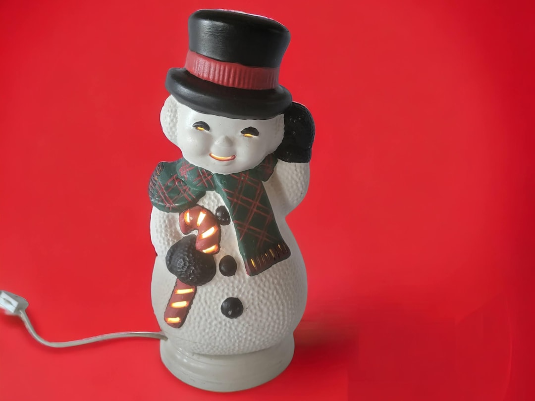 Vintage Ceramic Lighted Snowman Working Base Light Wearing Top Hat ...