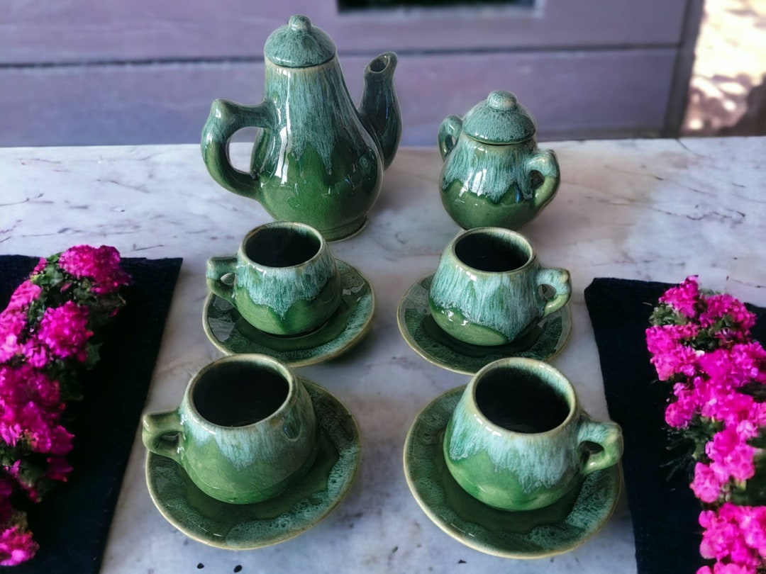 Vintage 12 PC Handmade Glazed Studio Pottery Tea Set Teapot Sugar 4 ...