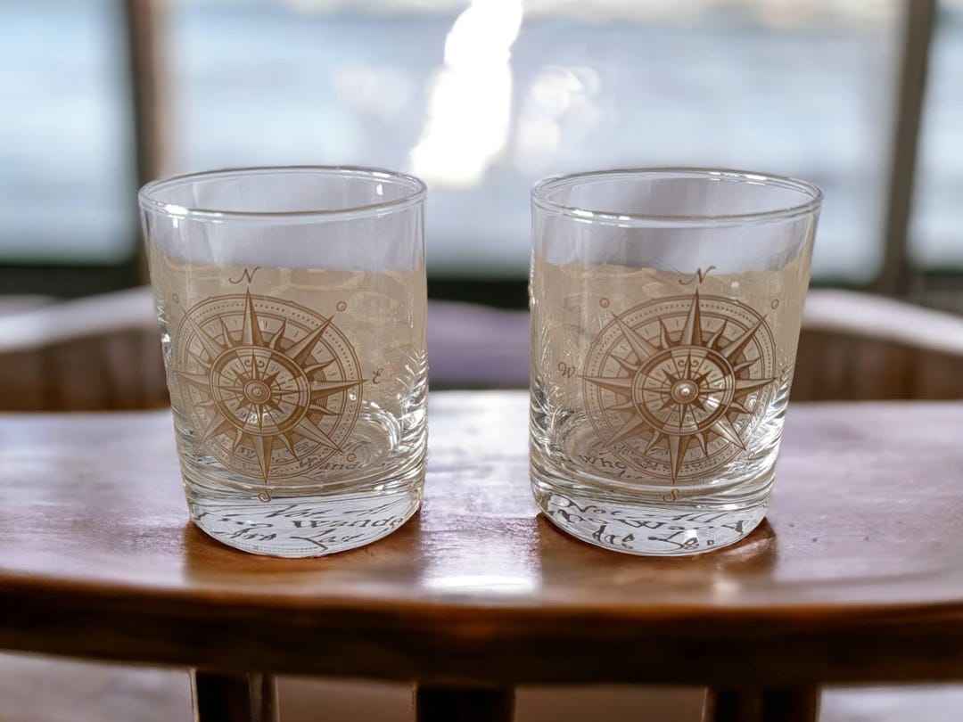 Compass Whiskey Rocks Glasses Not All Who Wander Are Lost Clear With ...