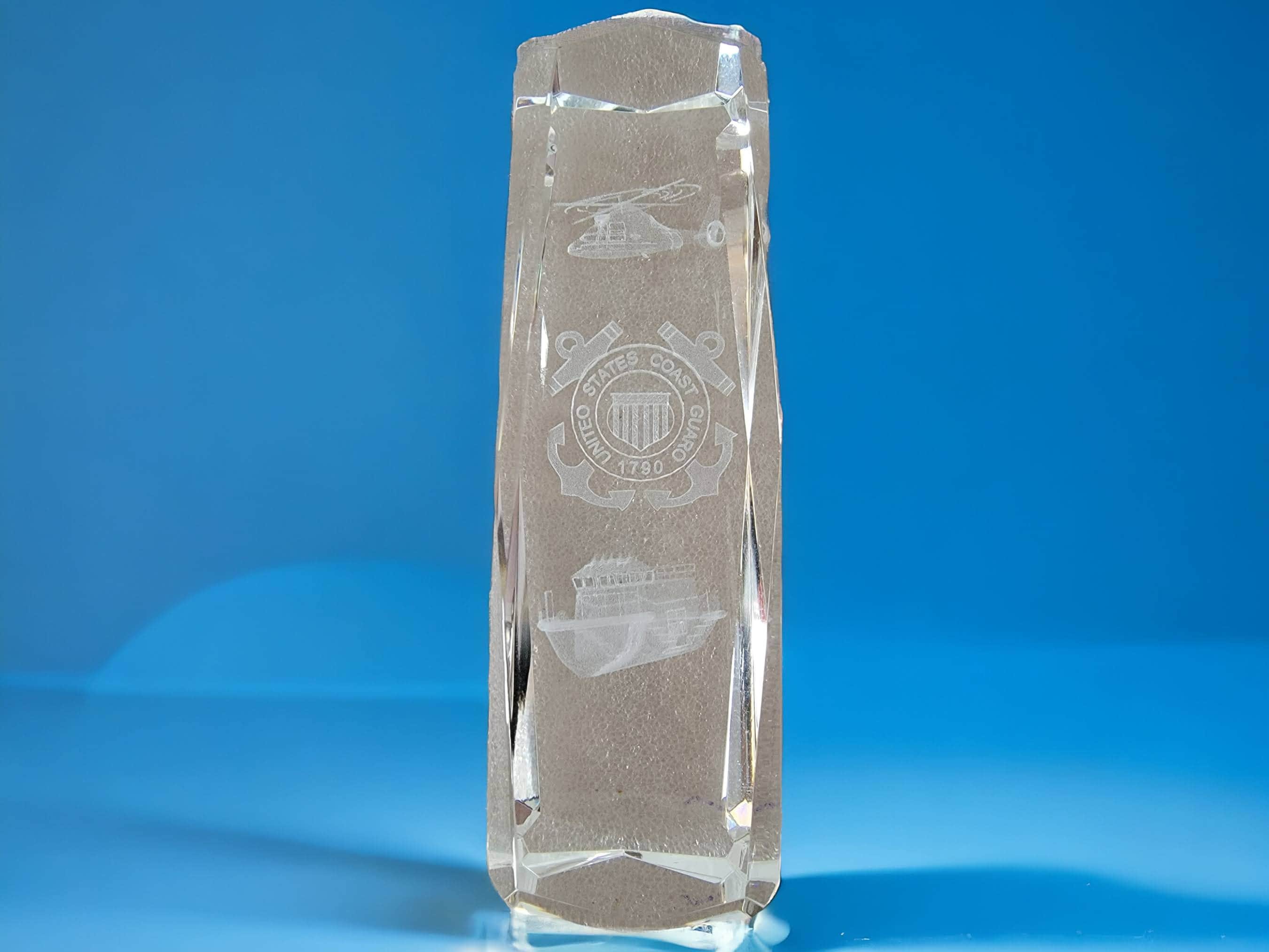 3D Laser Etched Glass Cube United States Coast Guard Paperweight ...
