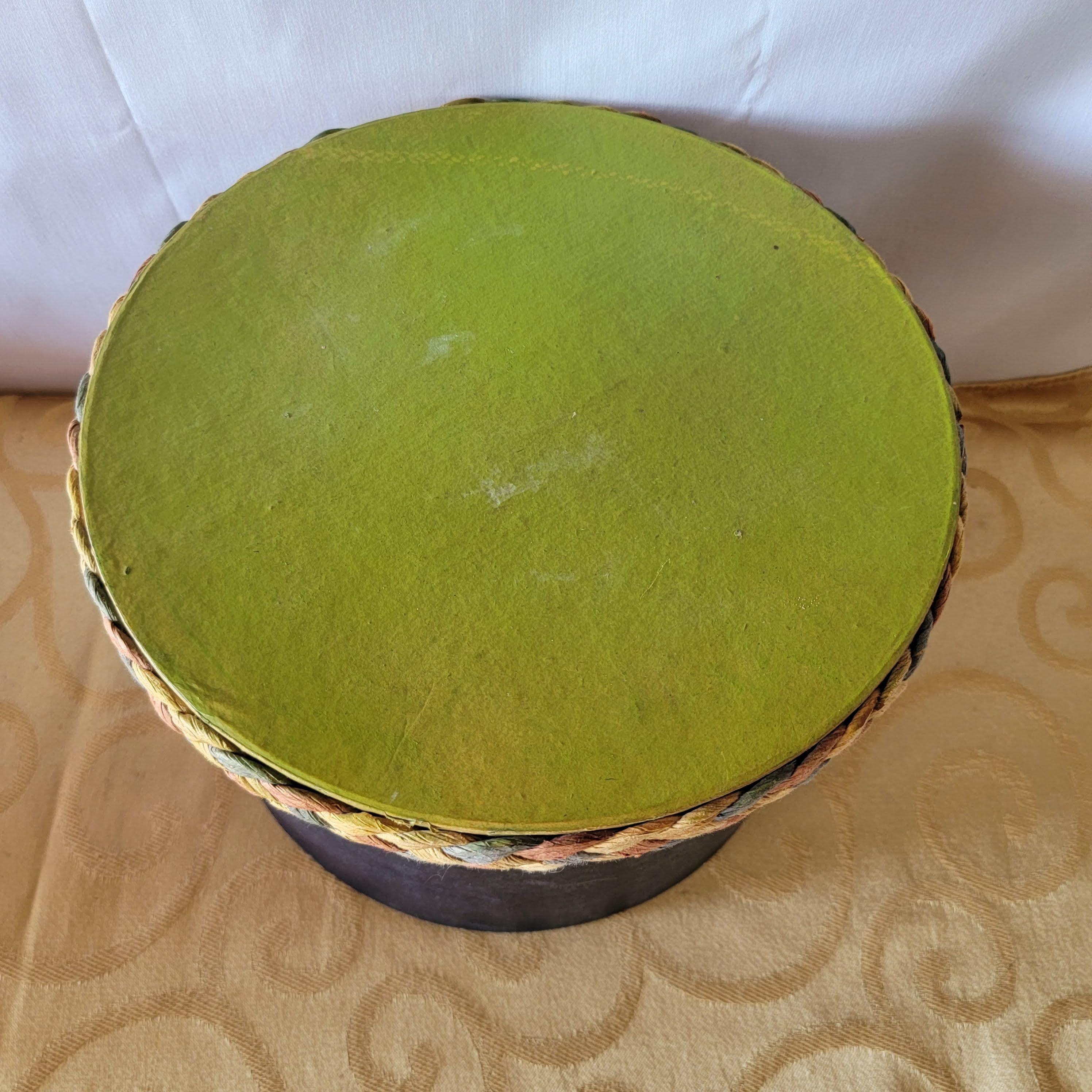 Cardboard Hat Box Round Storage Container Dark Blue With Green Lid ...