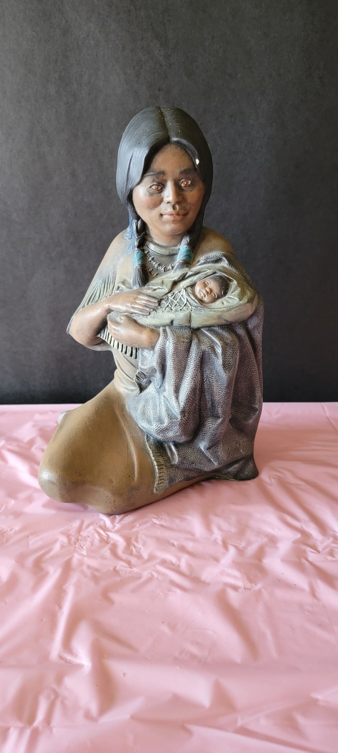 Vintage Ceramic Native American Woman Holding Baby Collectible Figurine ...