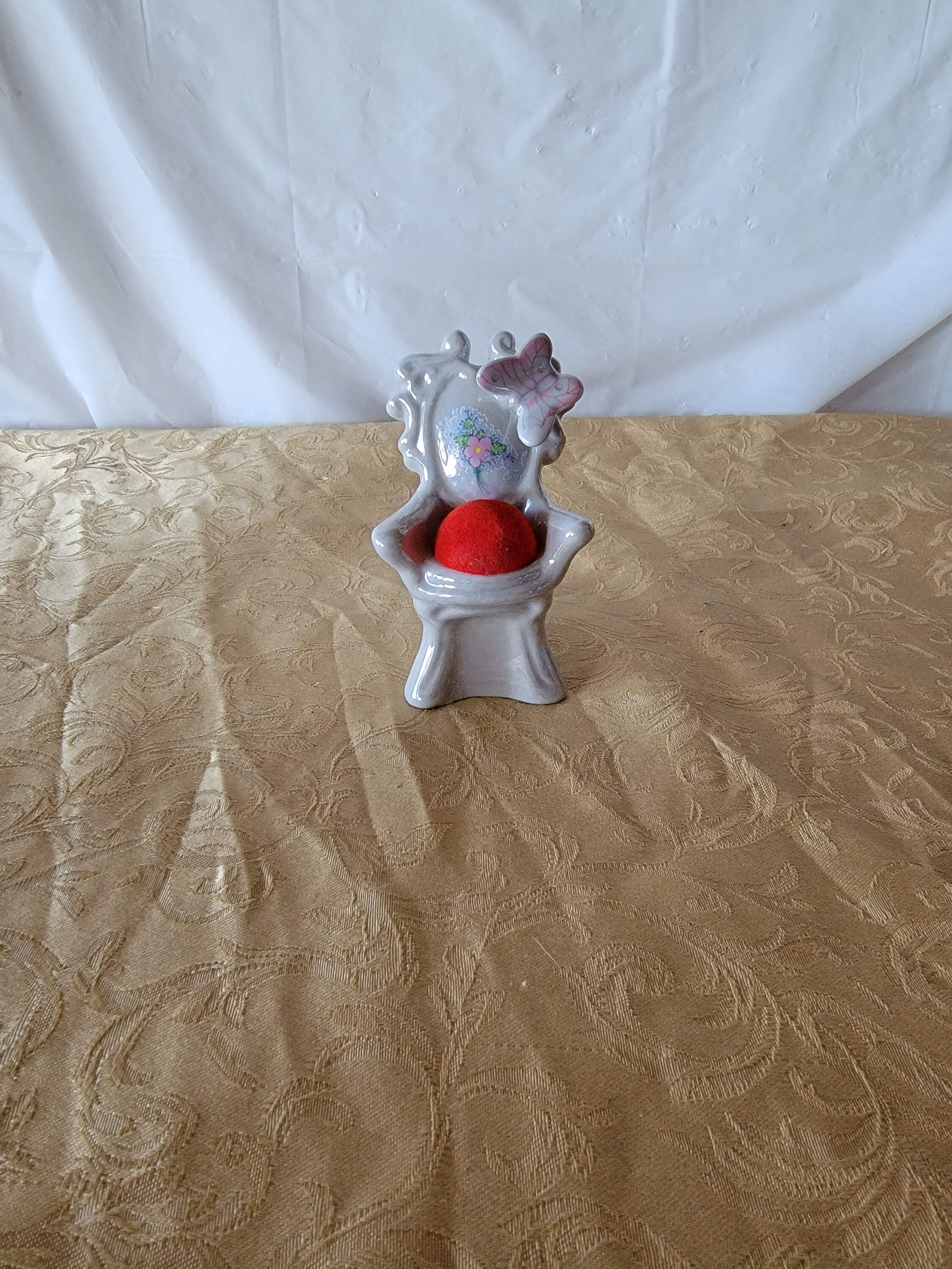 Porcelain Chair Pin Cushion Glazed With Butterfly Red Seat Novelty ...
