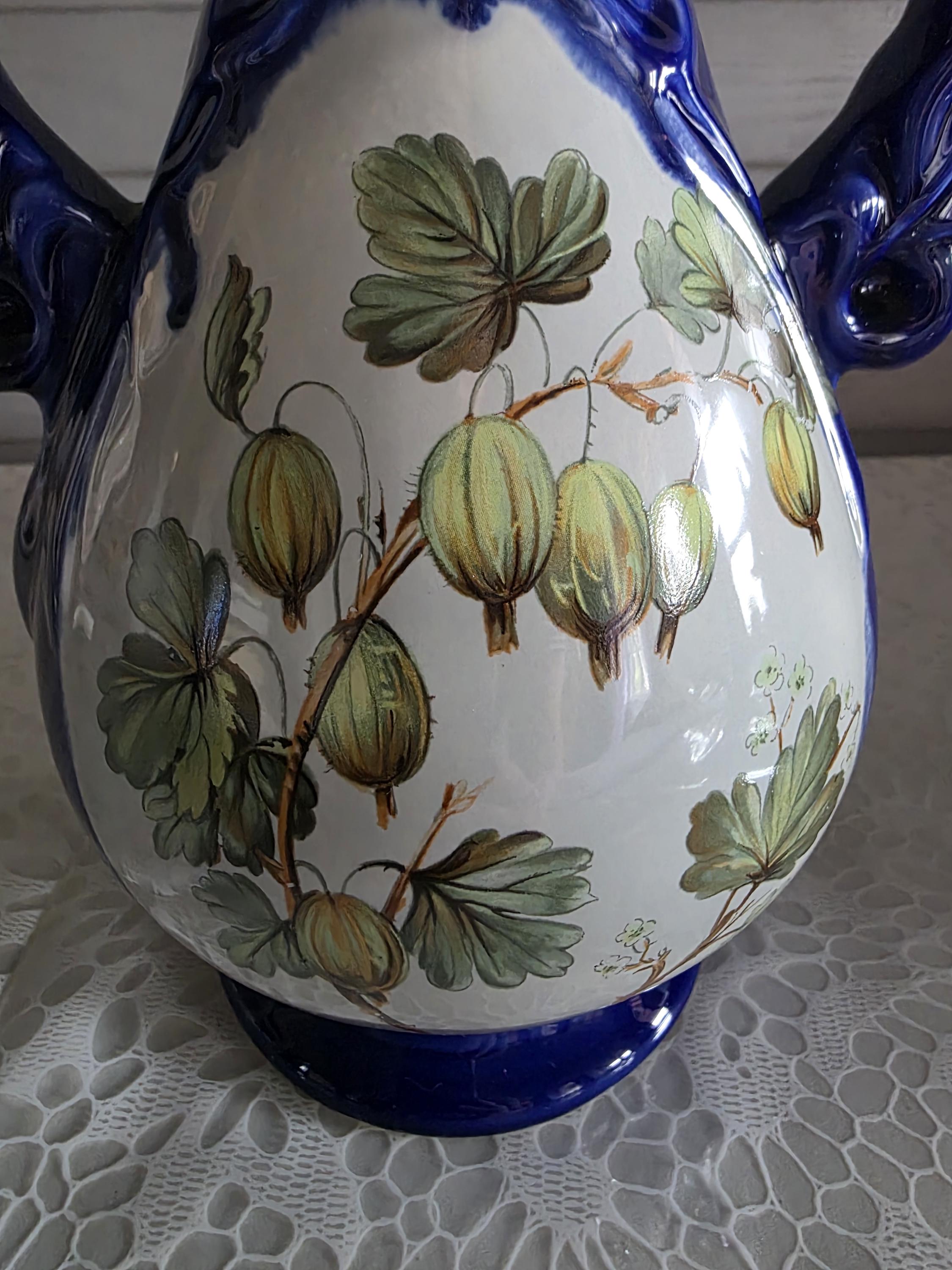 Royal Blue Vase Gooseberries Motif Ornate Design Glazed Earthenware ...