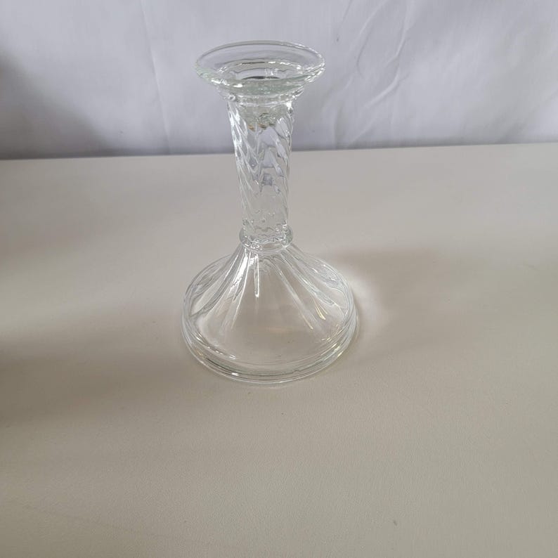 Vintage Indiana Glass Caledonia Crystal Taper Candle Holder Clear Swirl ...
