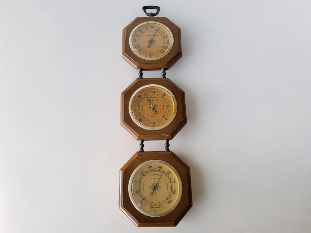 Vintage Sunbeam Weather Station Thermometer Barometer Humidity Wood ...