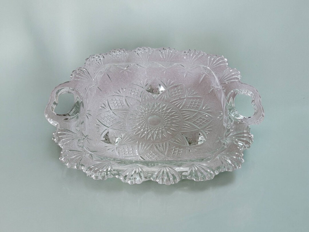 Pasari Indonesia Clear Glass Serving Tray/bowl/platter Handled Footed ...