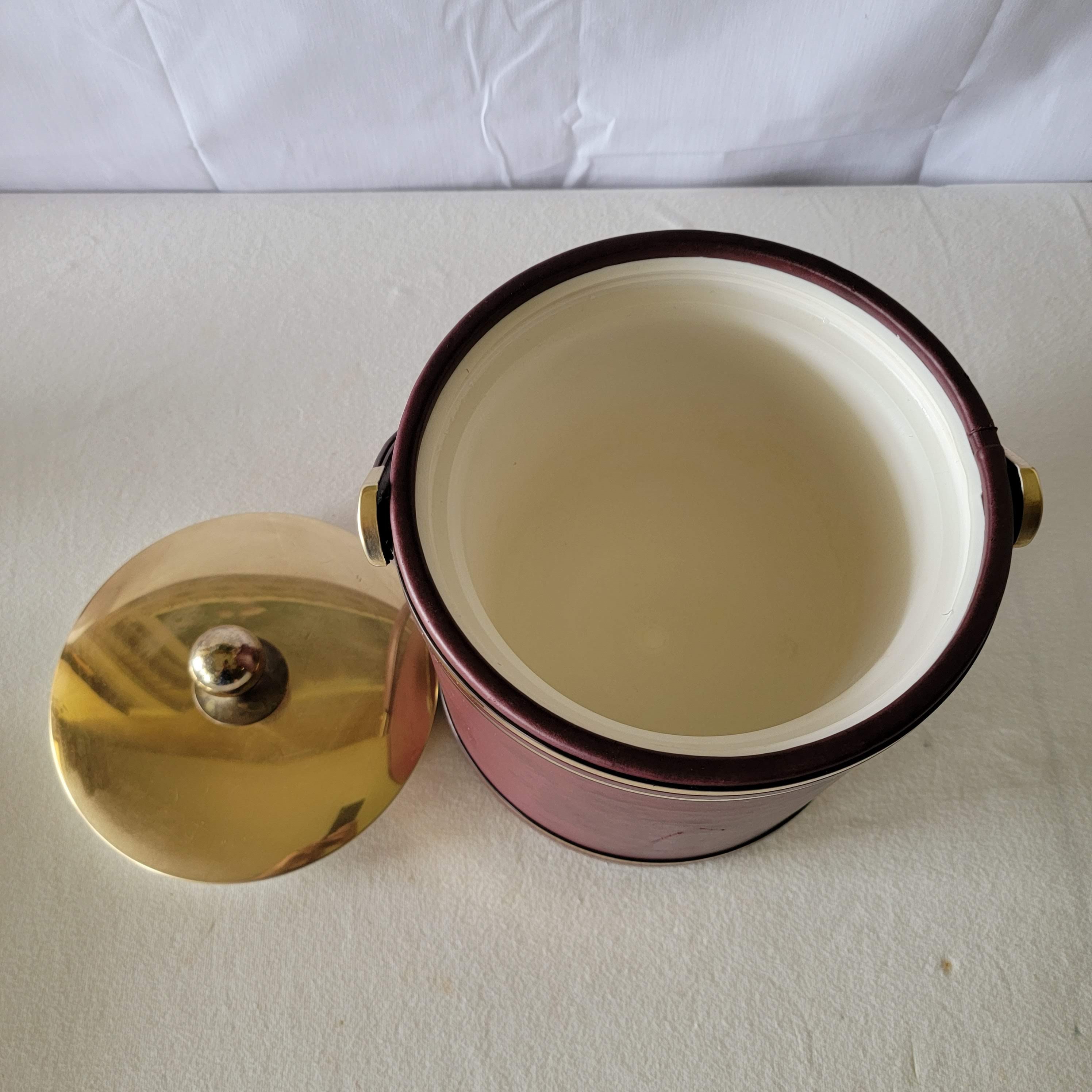 Elegance by Kraftware Ice Bucket Faux Leather Maroon With Gold Toned ...