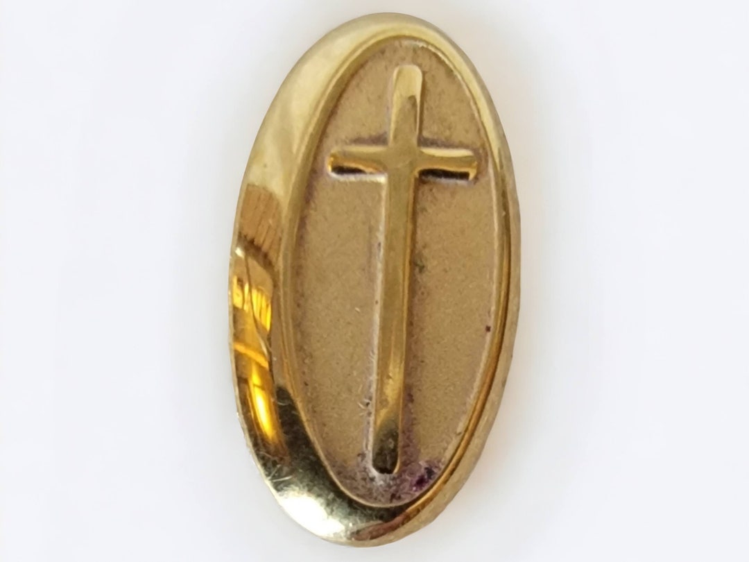Oval Cross Lapel Hat Pin Tie Tack Pinback R 1/5 10K Gold Religious ...