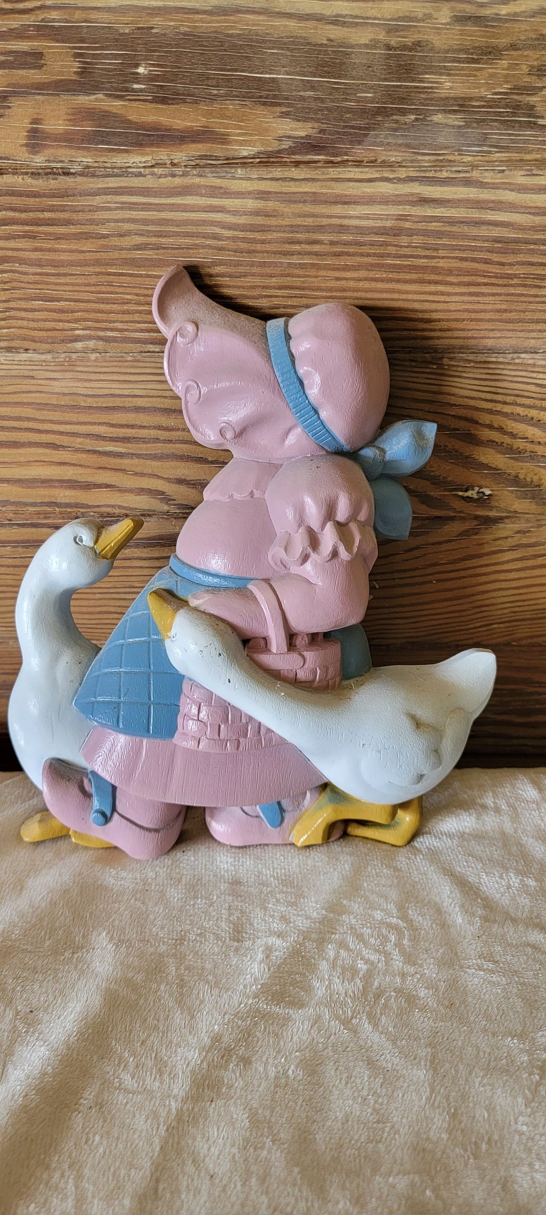 Vintage Burwood Girl in Bonnet Geese Plastic Wall Plaque 1988 Mother ...