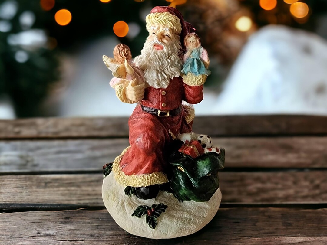 Brinn's Santa Claus Figurine Resin Santa Holding Doll and Angel Vintage ...