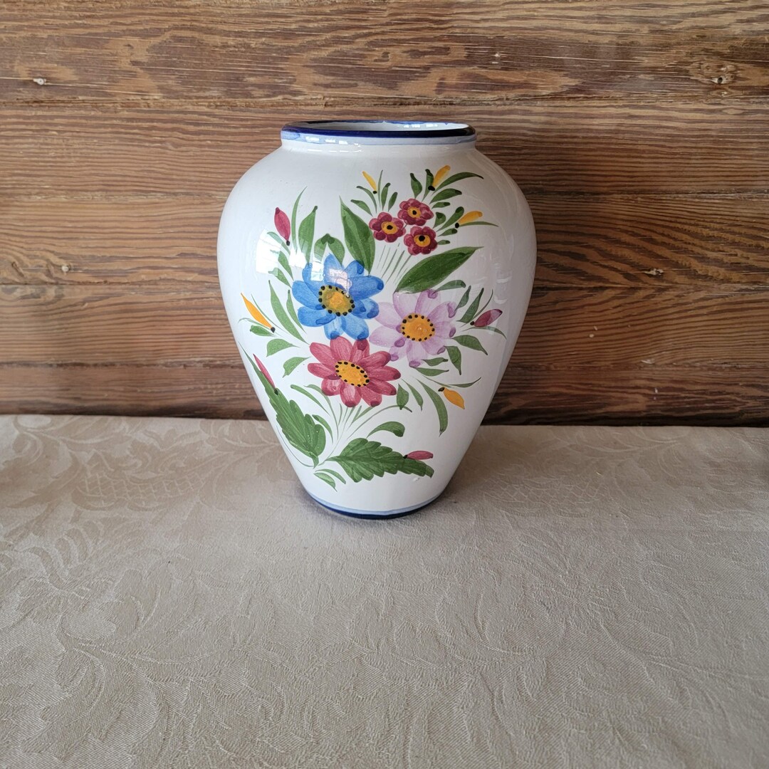 Vintage Hand Painted Floral Vase, Reel Portugal Signed 78 6F, Vintage ...