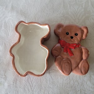 Vintage Duncan Enterprises Ceramic Two Piece Teddy Bear Trinket Box ...