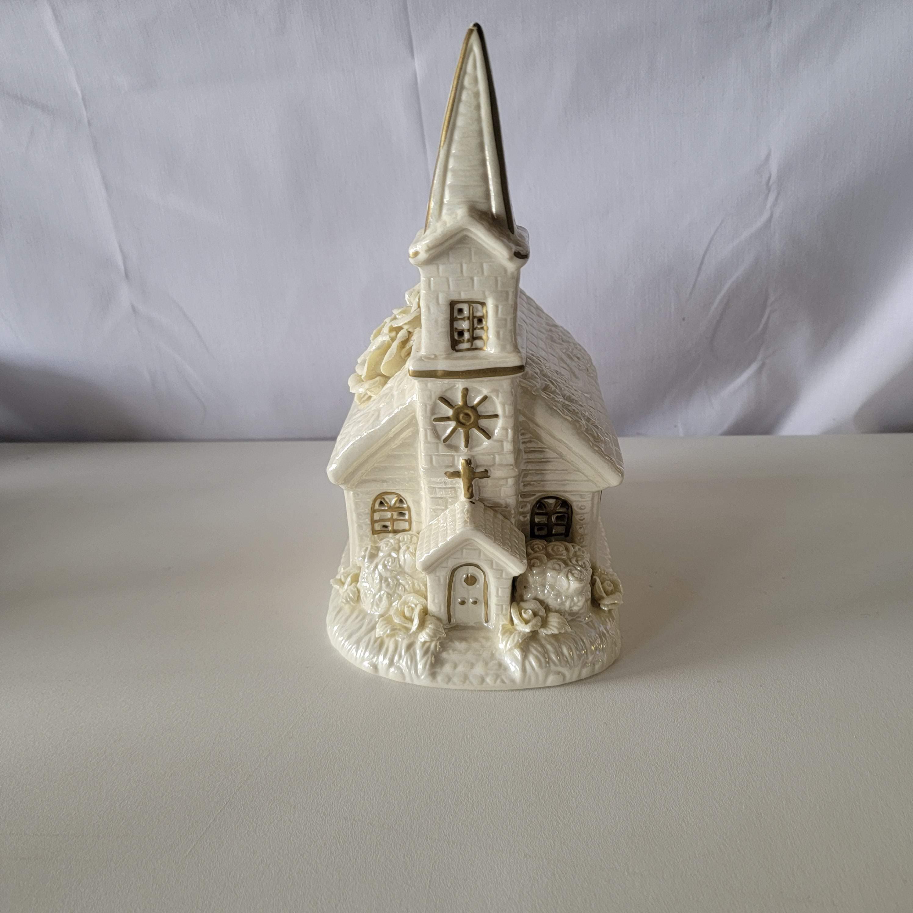 Vintage Ceramic Church Music Box With 3D Flowers Chapel Capodimonte ...